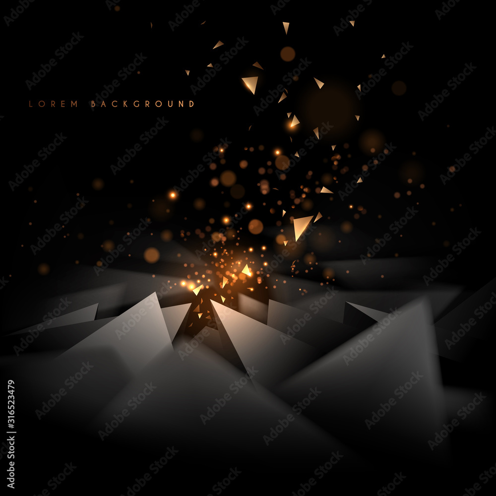 Abstract black and gold triangle shapes background with light effect ...