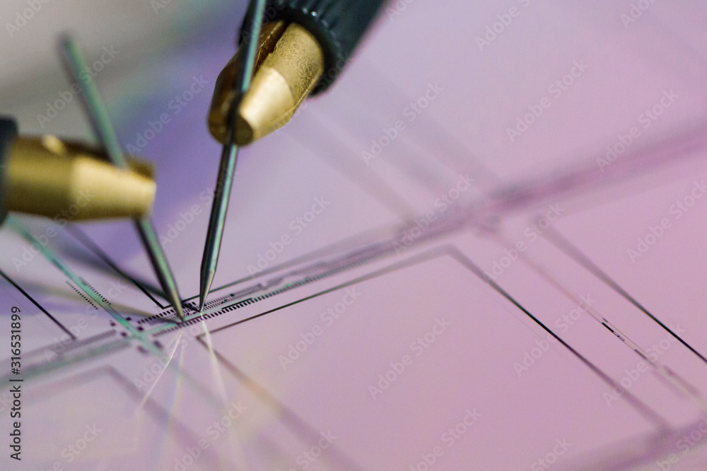 Manual probe system with needles for test of semiconductor on silicon ...
