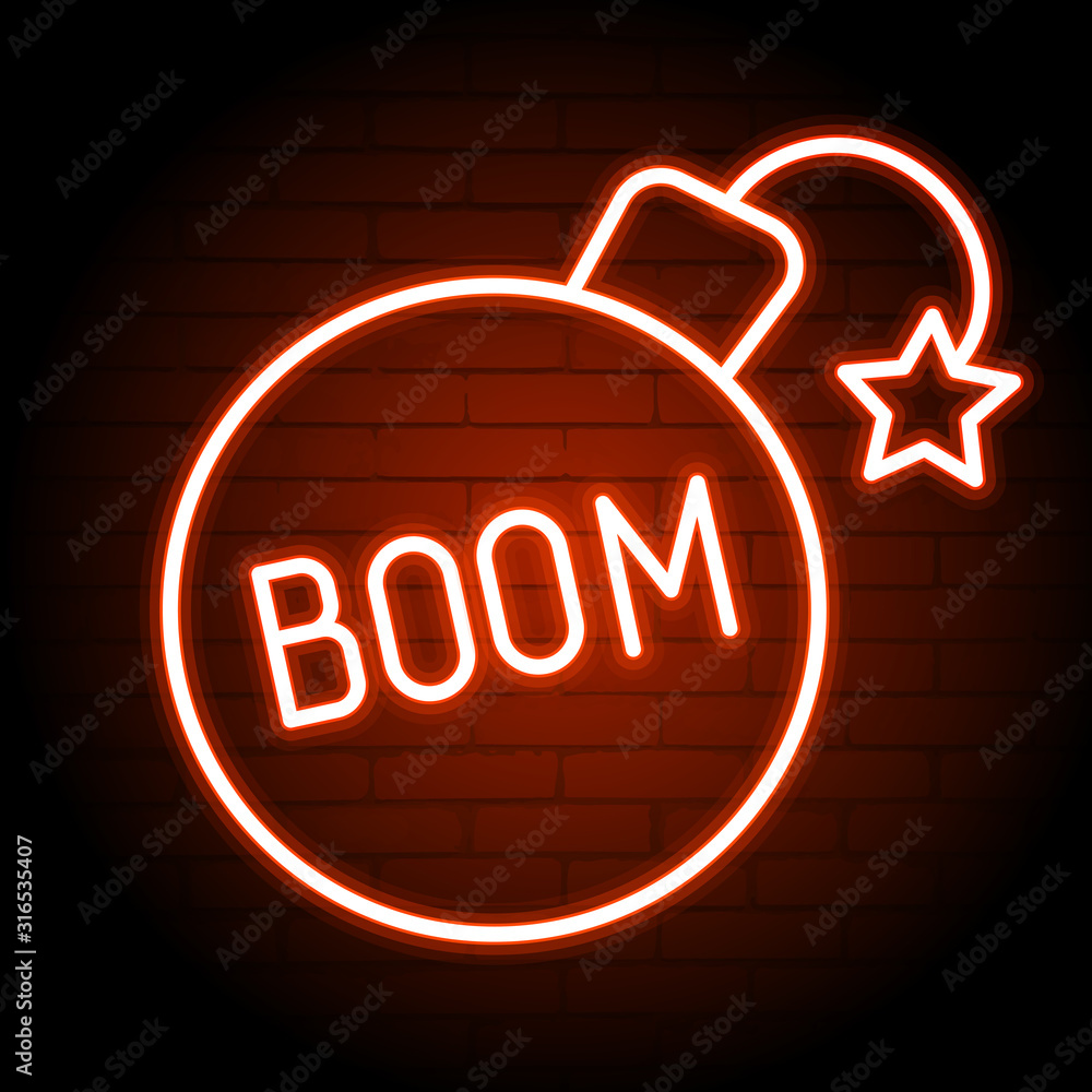 Boom Neon Sign. Glowing Neon Boom Inscription . Night Bright ...