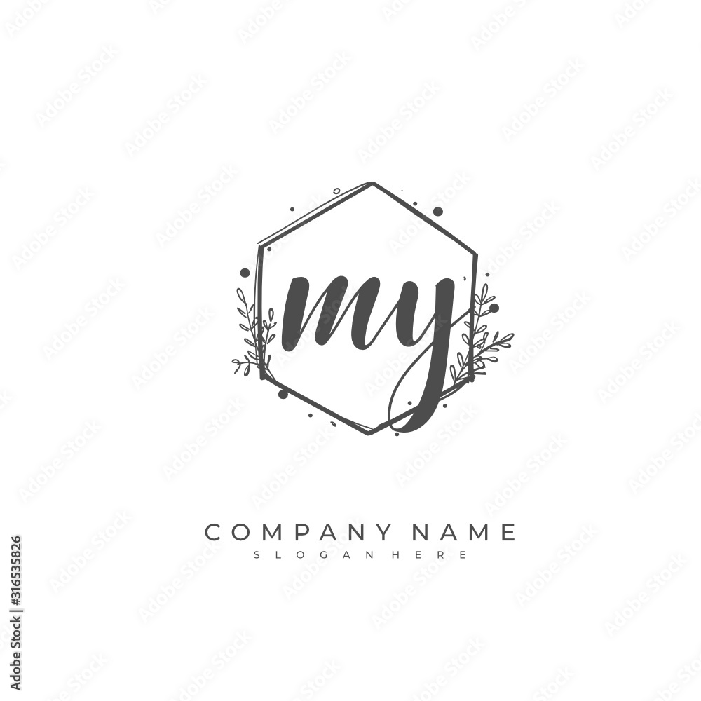 Handwritten initial letter M Y MY for identity and logo. Vector logo ...