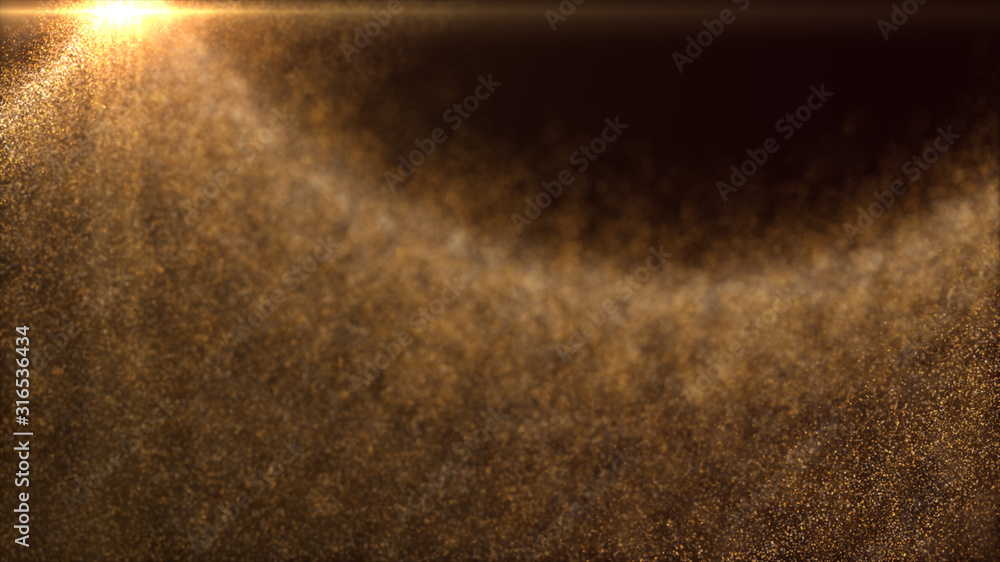 Defocus mysterious sparkling illuminated dust particles floating in the ...