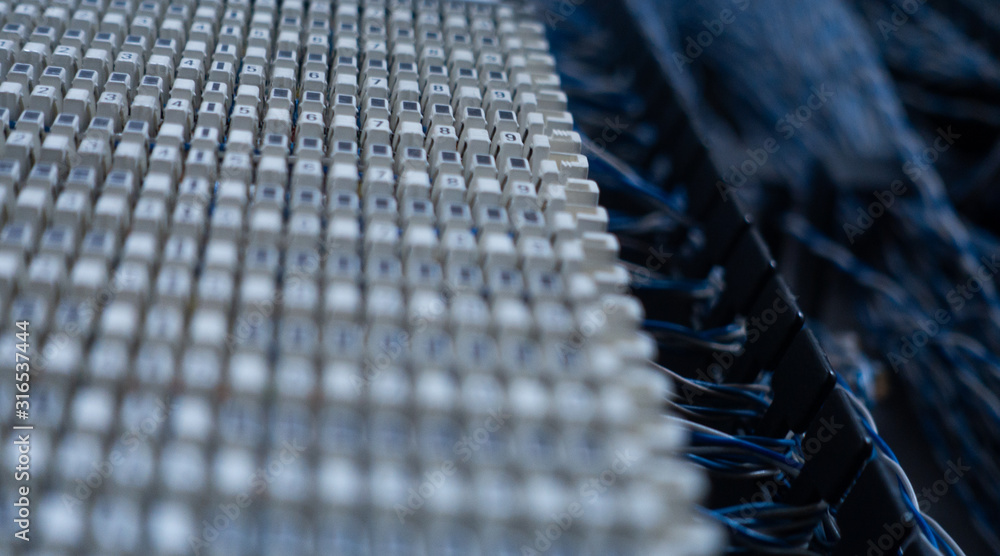 Telephone pbx. Telecommunication tag block rack in main distribution ...