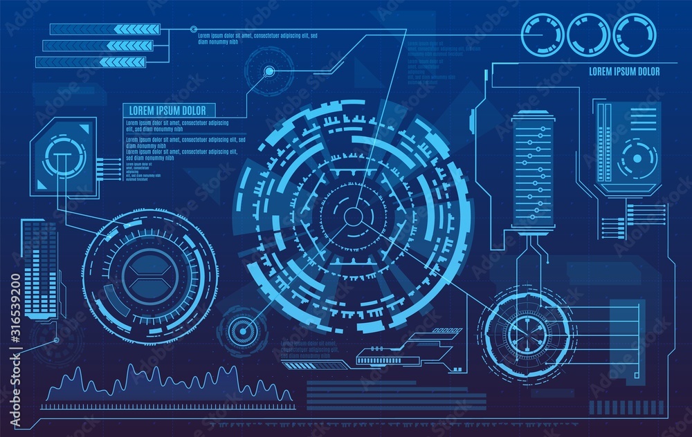 Hud dashboard. Futuristic user interface with digital infographics and ...