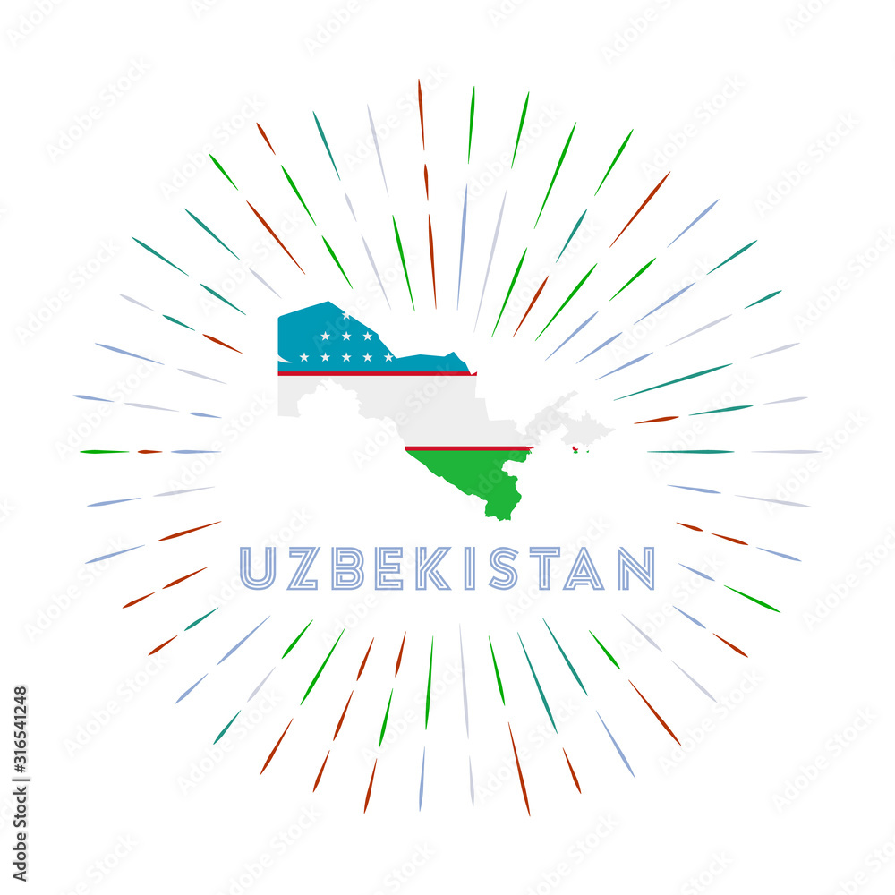 Uzbekistan sunburst badge. The country sign with map of Uzbekistan with ...