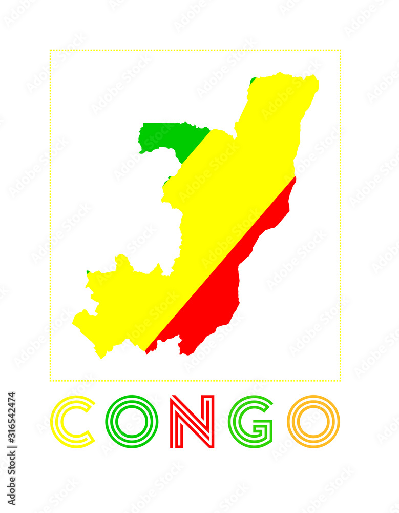 Congo Logo. Map of Congo with country name and flag. Creative vector ...