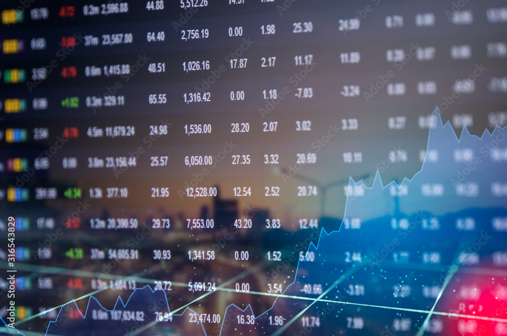 Stock market digital graph chart on LED display concept. A large ...