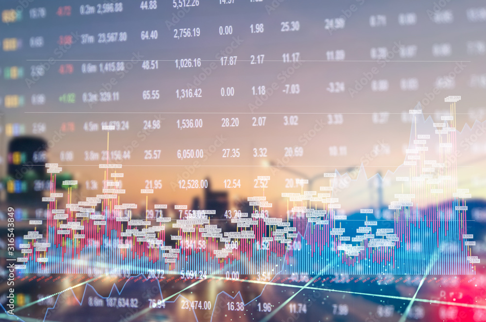 Stock market digital graph chart on LED display concept. A large ...