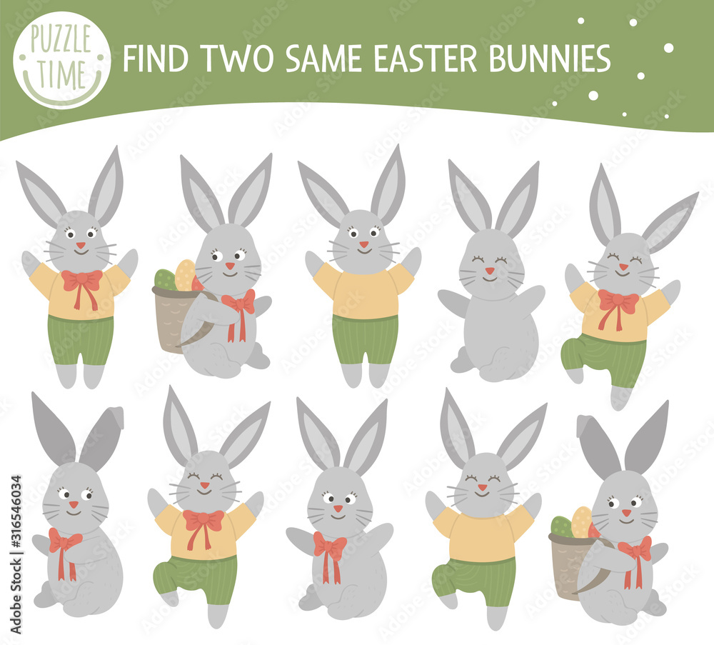 Find two same bunnies. Easter matching activity for preschool children ...