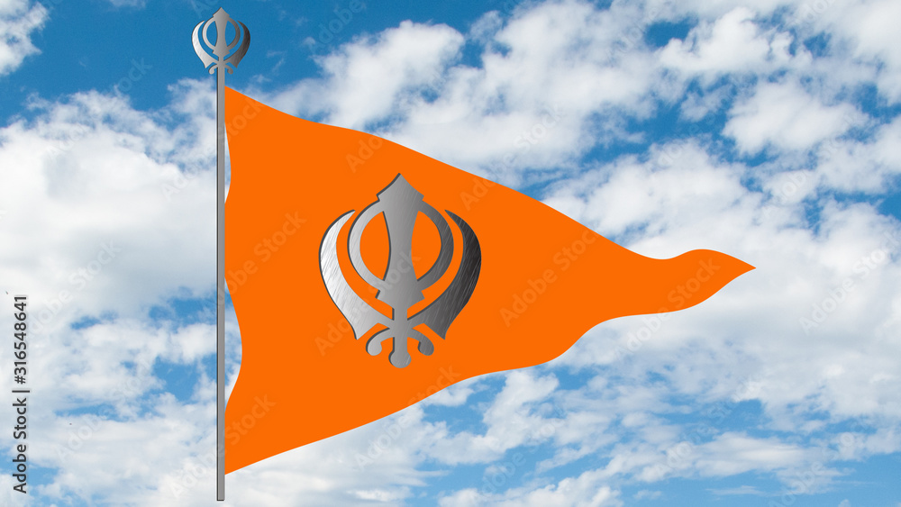 Orange Sikh flag with the image of silver Khanda - the main symbol of ...