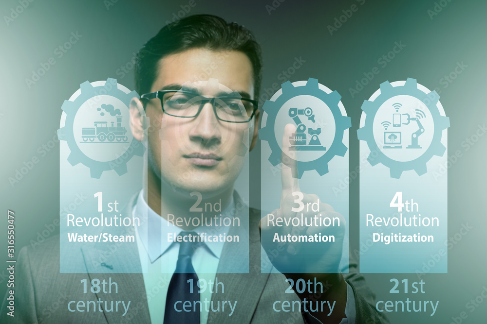 Industry 4.0 concept and stages of development Stock Photo | Adobe Stock