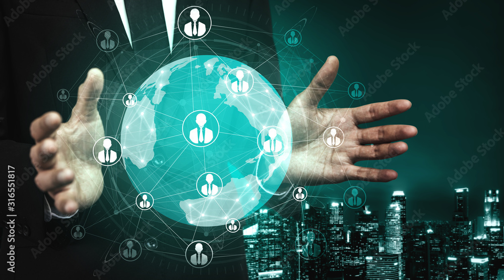 People network and global communication concept. Business people with ...