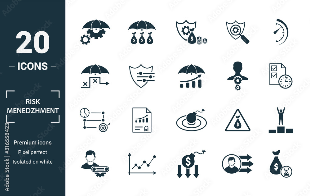 Risk Management icon set. Include creative elements risk management ...
