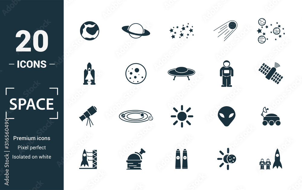 Space icon set. Include creative elements earth planet, stars ...