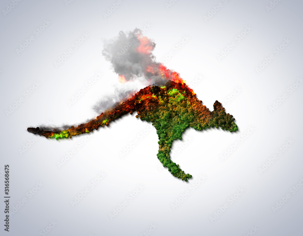 Pray for Australia. Realistic 3D tree or forest shape of Kangaroo ...