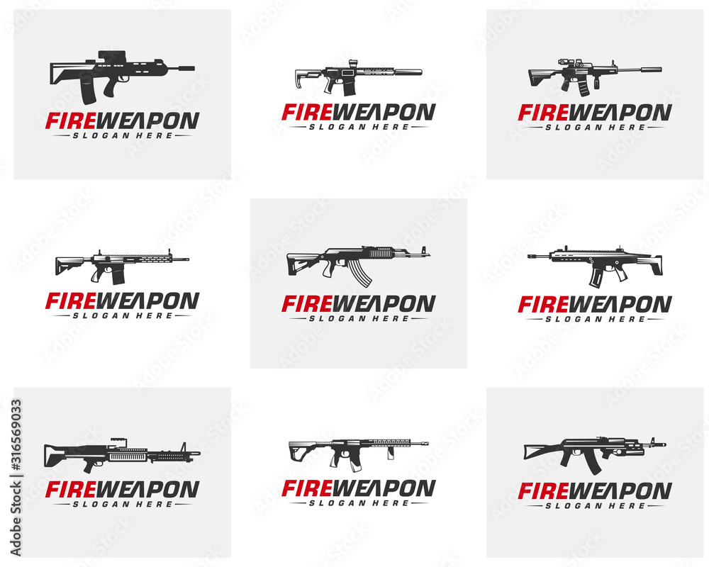 Modern Weapon collection vector, Gun logo template, Illustration Stock ...