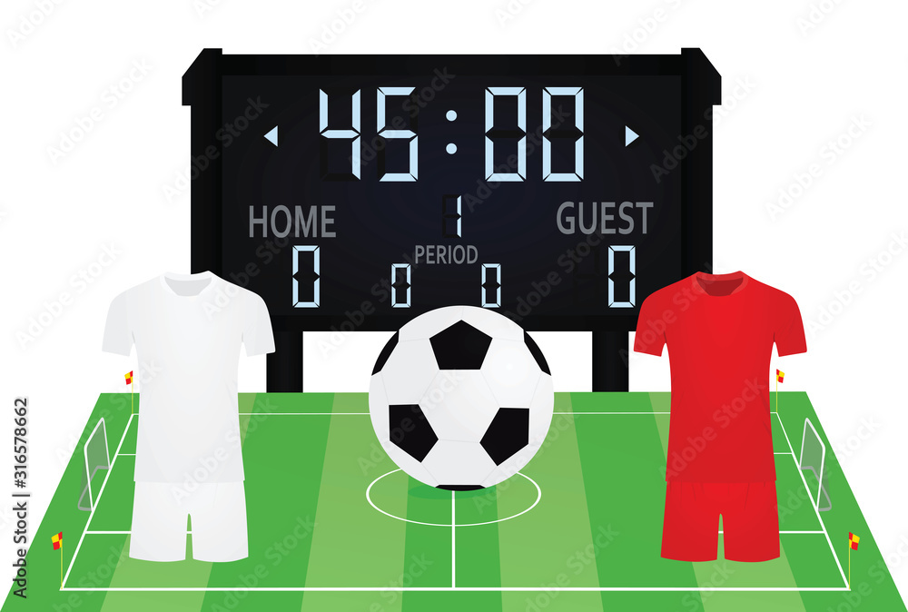 Soccer field, ball and scoreboard. vector illustration Stock Vector ...
