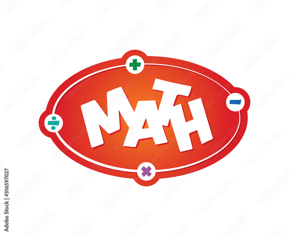 math word in ellipse. math symbols. addition, subtraction ...