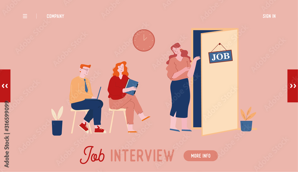 Job Interview Website Landing Page. Man and Woman with Cv Sitting in ...