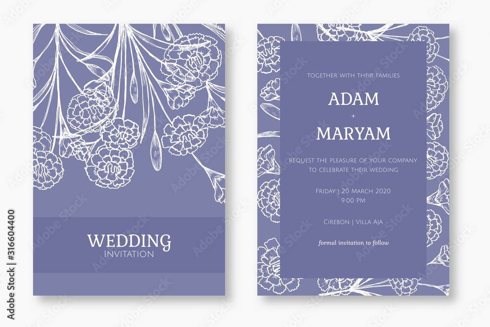 set modern floral outline hand drawn luxury wedding invitation design ...