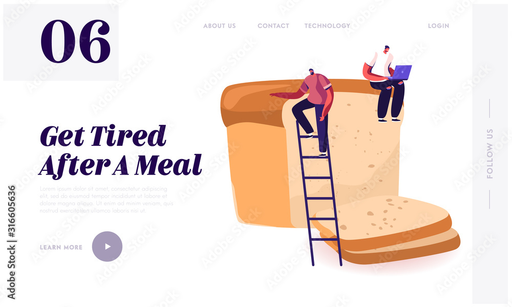 Happy People Eating Bakery Website Landing Page. Tiny Man Sitting on ...