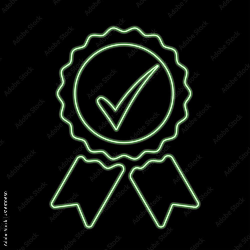 Green neon checkmark grade. Vector neon check mark grade isolated on ...