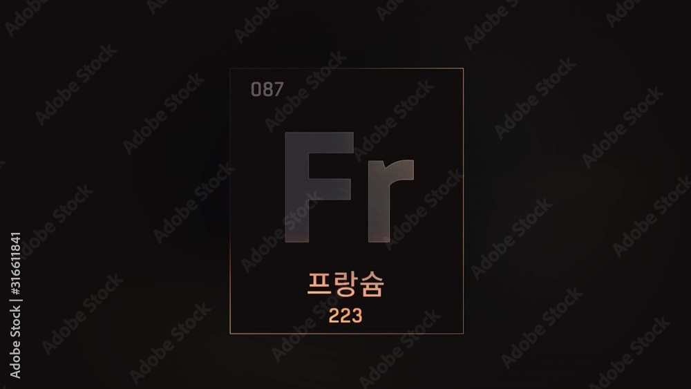 Francium as Element 87 of the Periodic Table. Seamlessly looping 3D ...