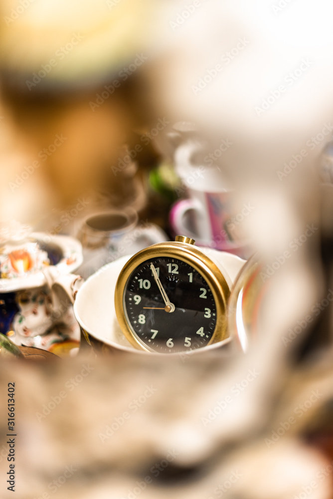 Vintage alarm clock symbol of time bokeh sharp focus on object main old ...