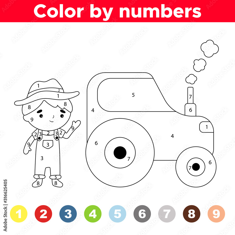 Educational game for preschool kids. Number coloring page. Kawaii ...