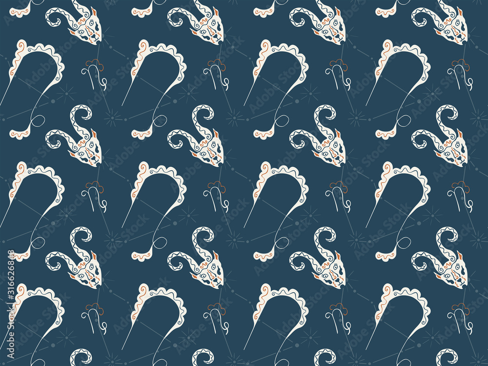 Seamless pattern of the zodiac sign Capricornus. Astrological symbols ...