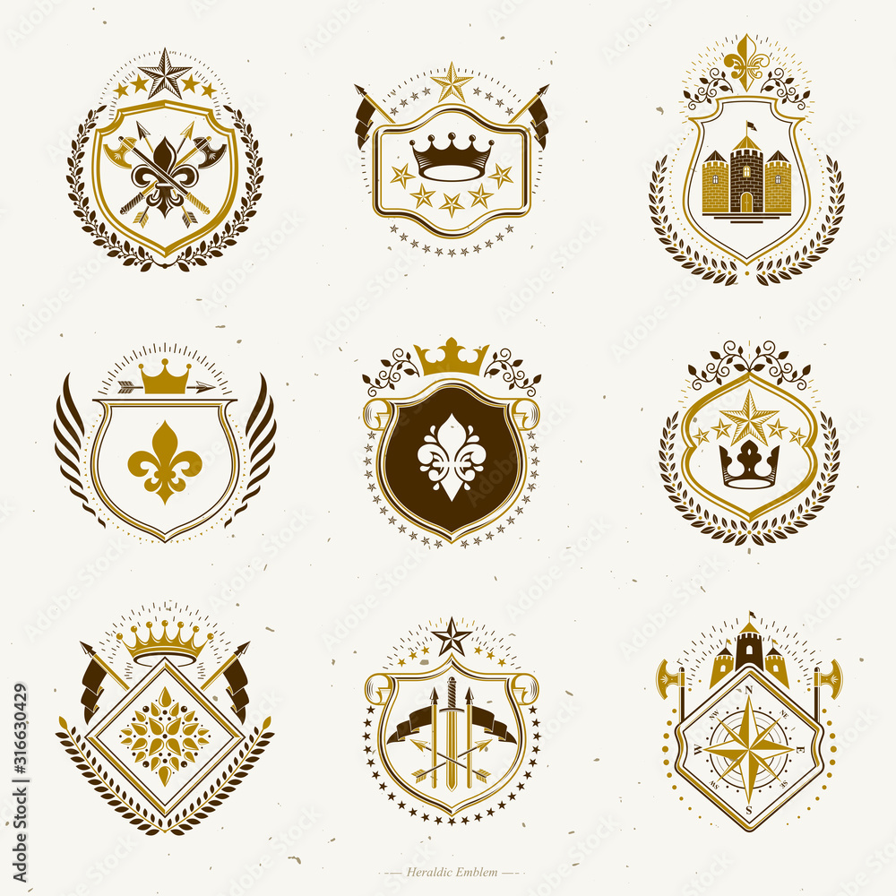 Set of vector vintage emblems created with decorative elements like ...