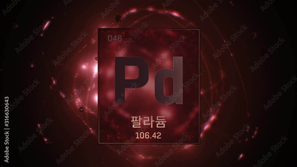 Palladium as Element 46 of the Periodic Table. Seamlessly looping 3D ...