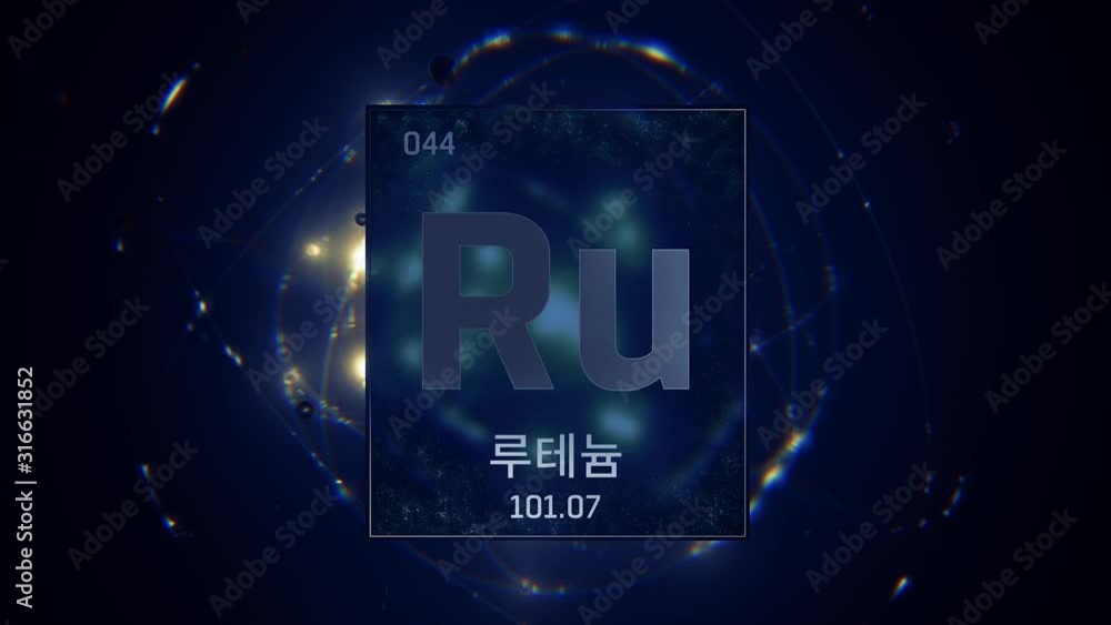 Ruthenium as Element 44 of the Periodic Table. Seamlessly looping 3D ...