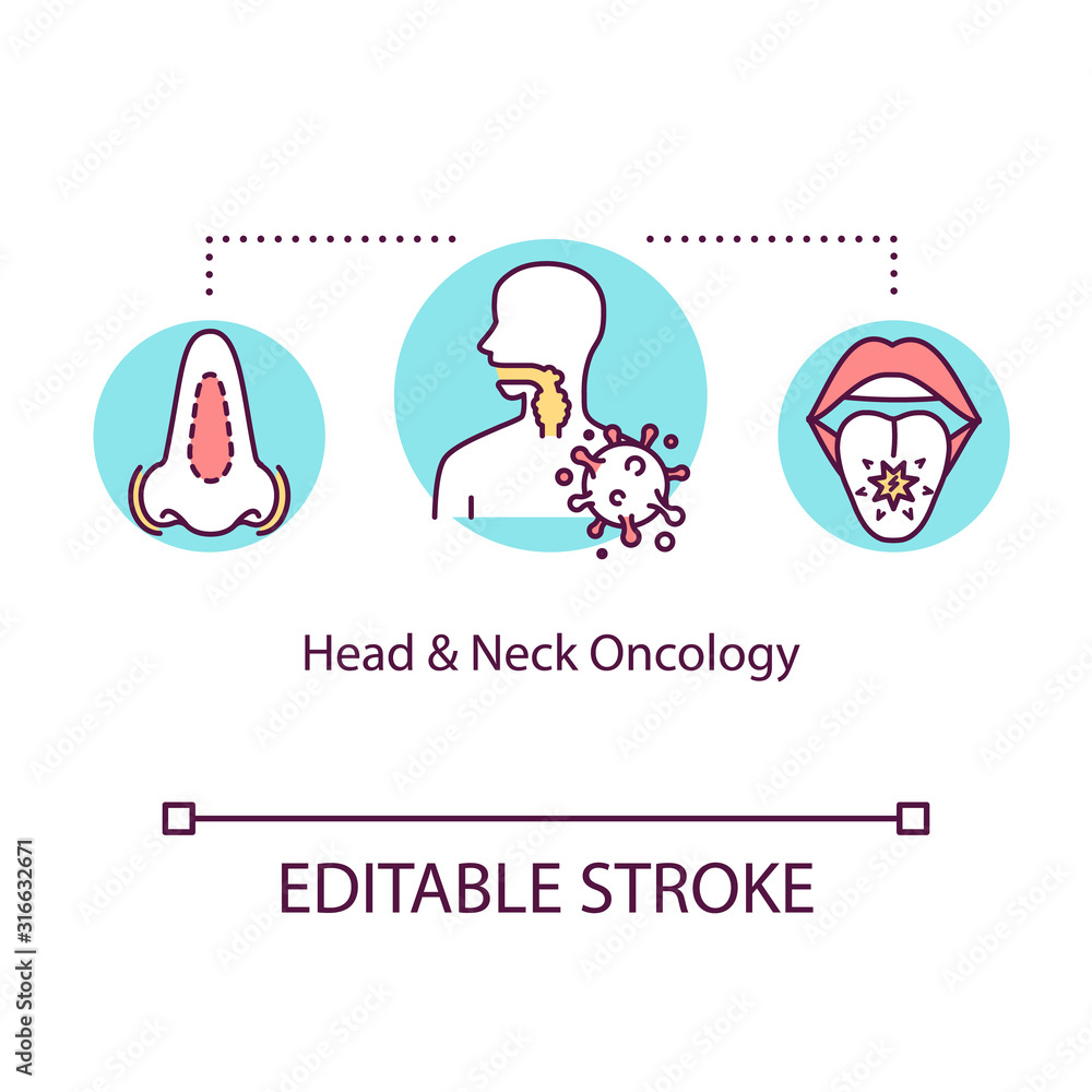 Head and neck oncology concept icon. Cancer diagnostic idea thin line ...