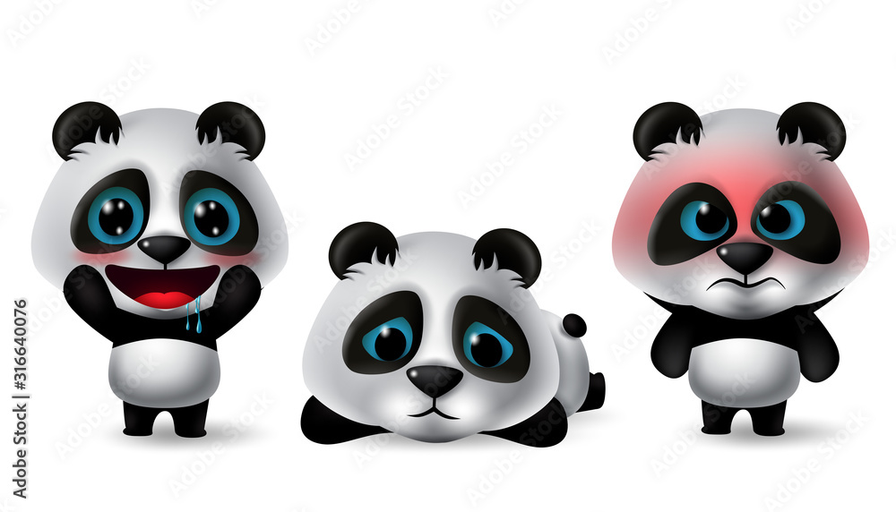Pandas character vector set. Panda characters 3d avatar in different ...