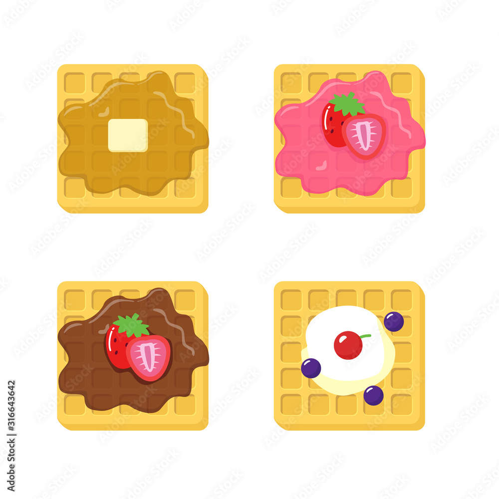 Waffle vector illustration with rectangle shape and 4 different topping ...