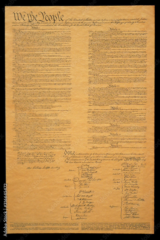 This shows the entire original U.S. Constitution on its faded parchment ...