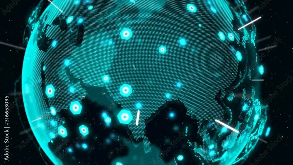 3D Digital Earth shows concept of global network connection of ...