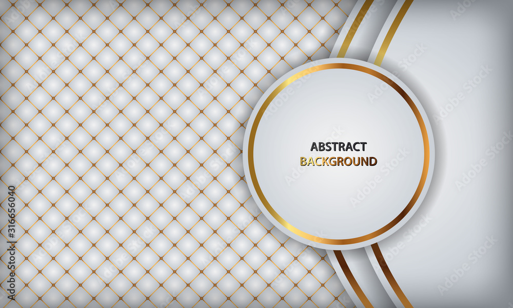 Elegant white luxury background. White leather textured with gold metal details. Modern vector ...