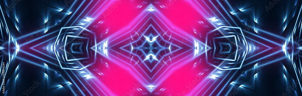 Dark neon background with lines and rays. Blue and pink neon. Abstract ...