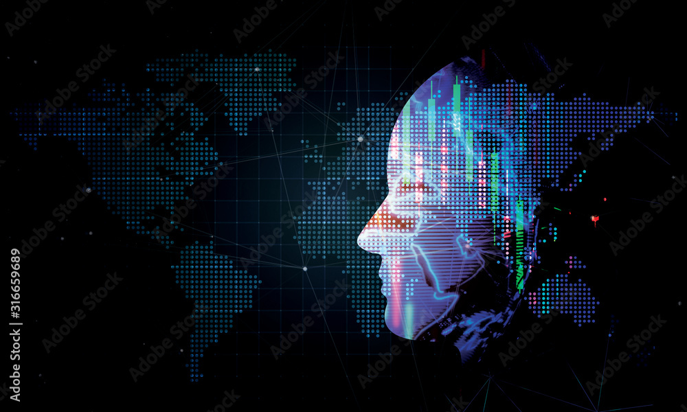 World map dots background.Human head concepts.Stock market trading ...