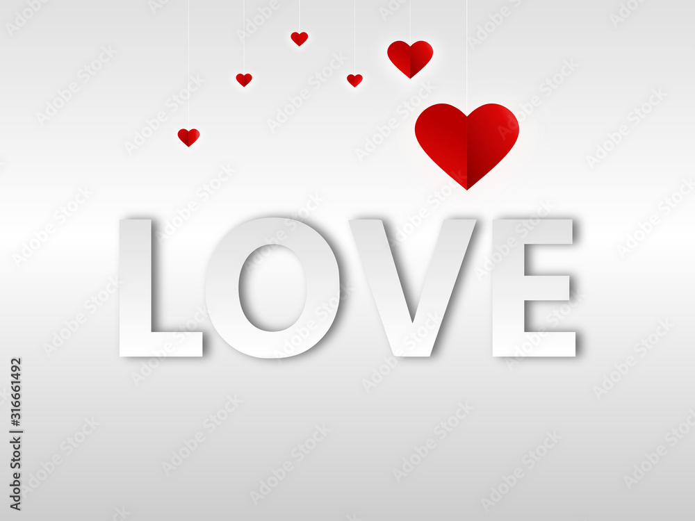 Valentine paper art concept elements such as love text silver lettering ...