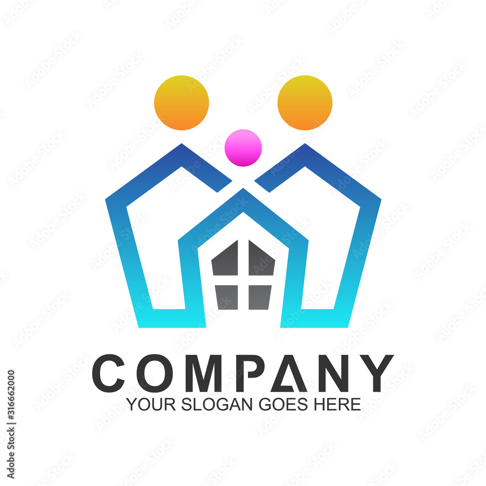 Happy Family House Logo, Housing Community, Logo House Care, Home ...