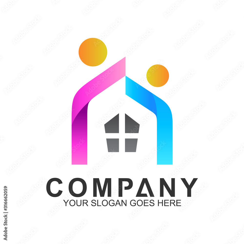 Happy Family House Logo, Housing Community, Logo House Care, Home ...
