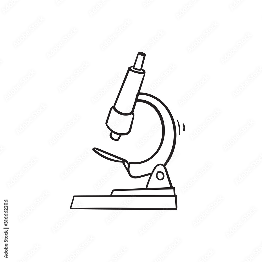 doodle microscope. hand drawn chemistry, pharmaceutical instrument ...