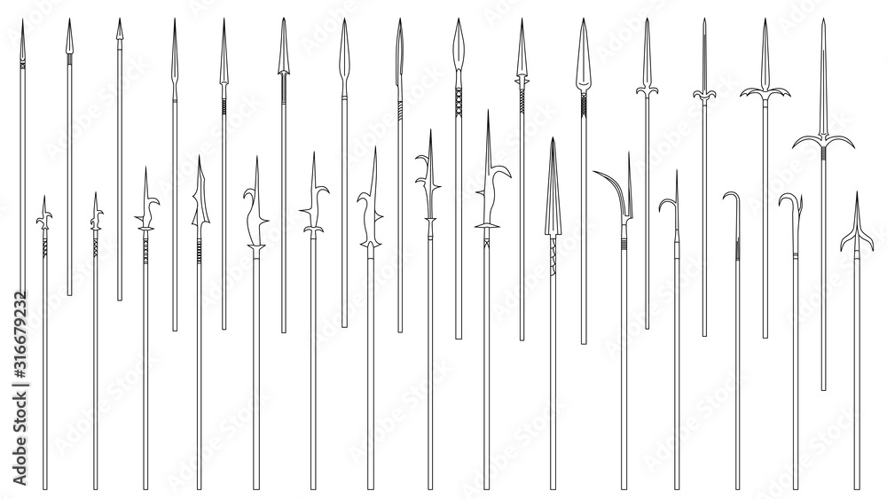 Poster Set of simple monochrome images of medieval spears and halberds ...