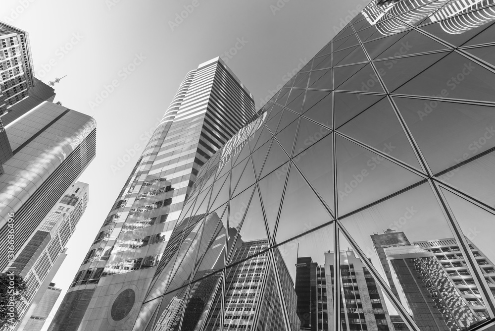 Exterior of modern architecture in downtown. Building abstract ...