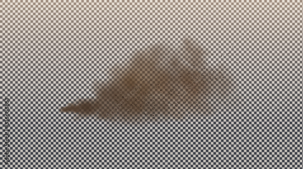 Dust cloud with small particles or grains of sand isolated on a ...