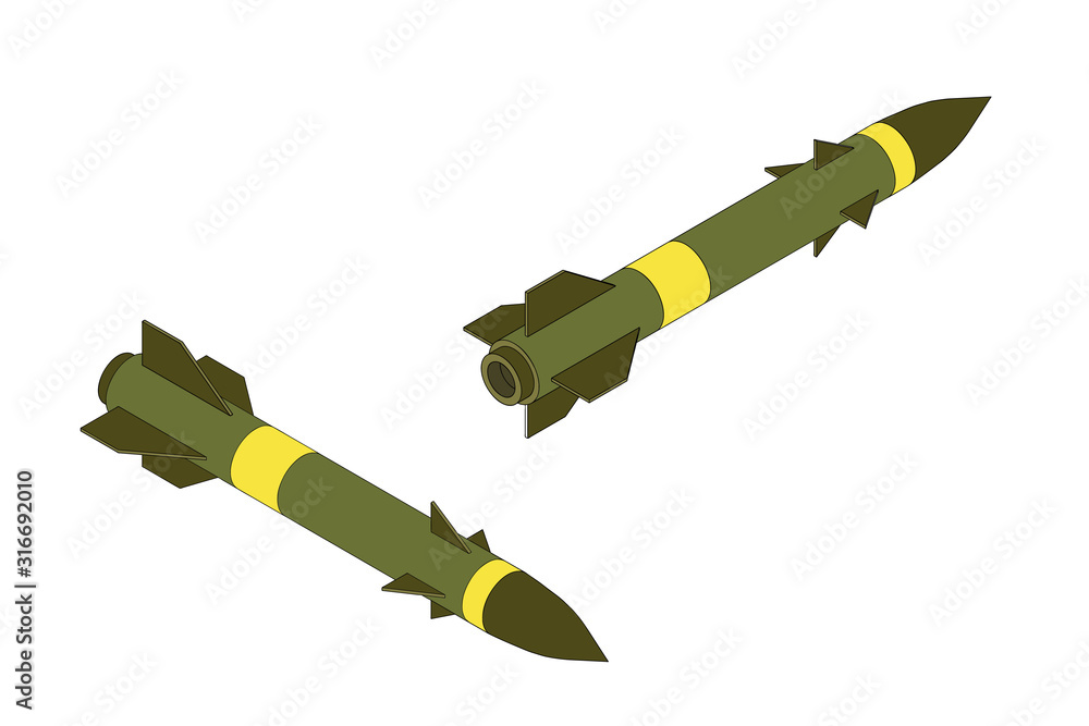 Military missile. 3d Vector outline illustration. Isometric projection ...