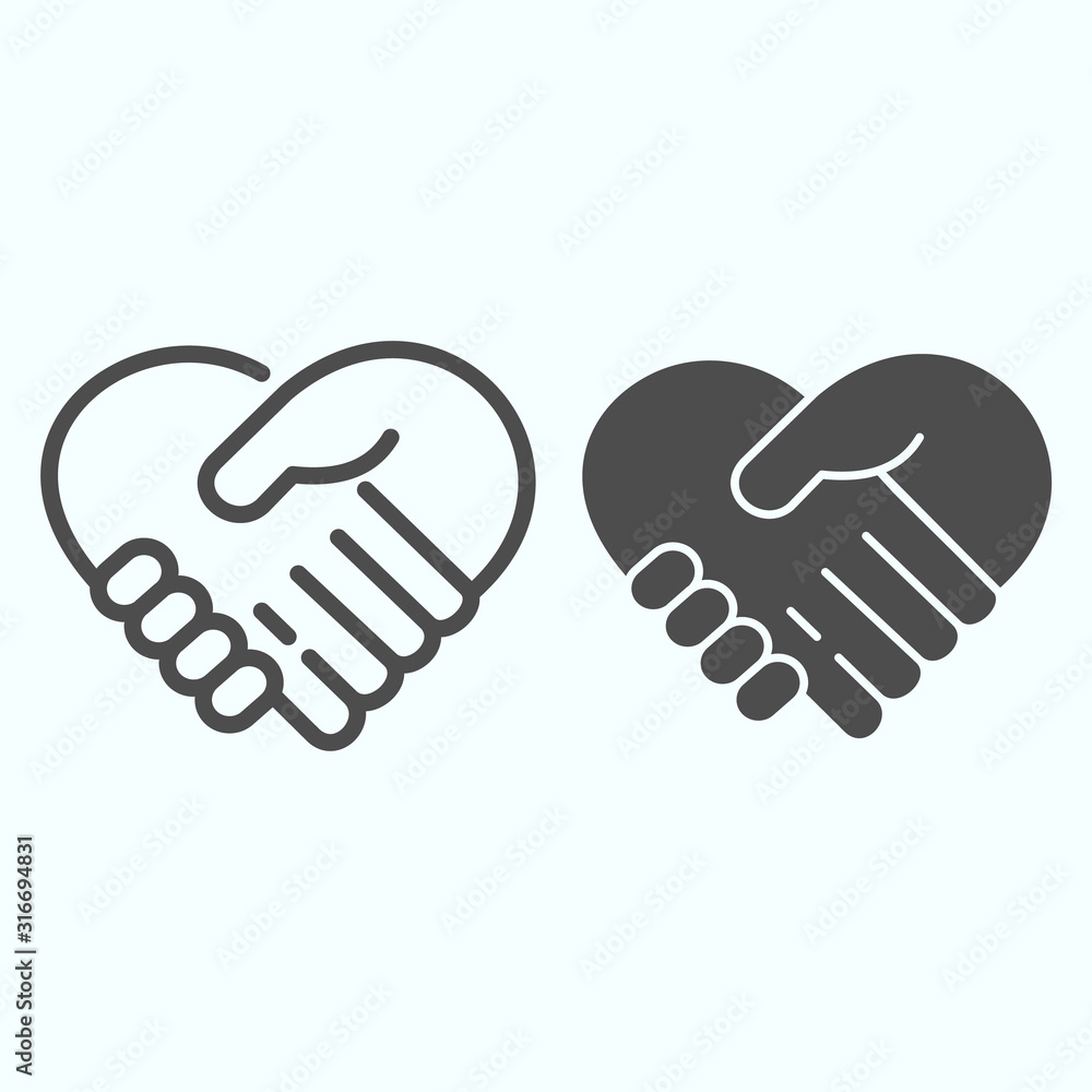 Support line and solid icon. Handshaking forming a heart vector ...