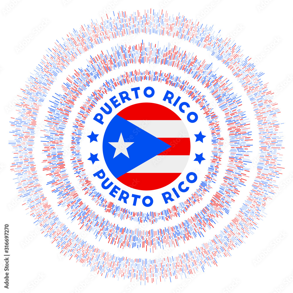 Puerto Rico symbol. Radiant country flag with colorful rays. Shiny ...